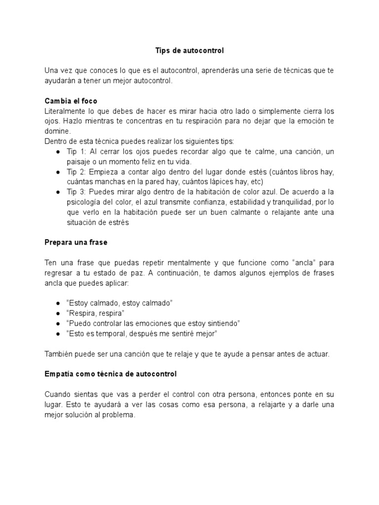 Técnicas de Autocontrol Efectivas | PDF | Estilo de vida