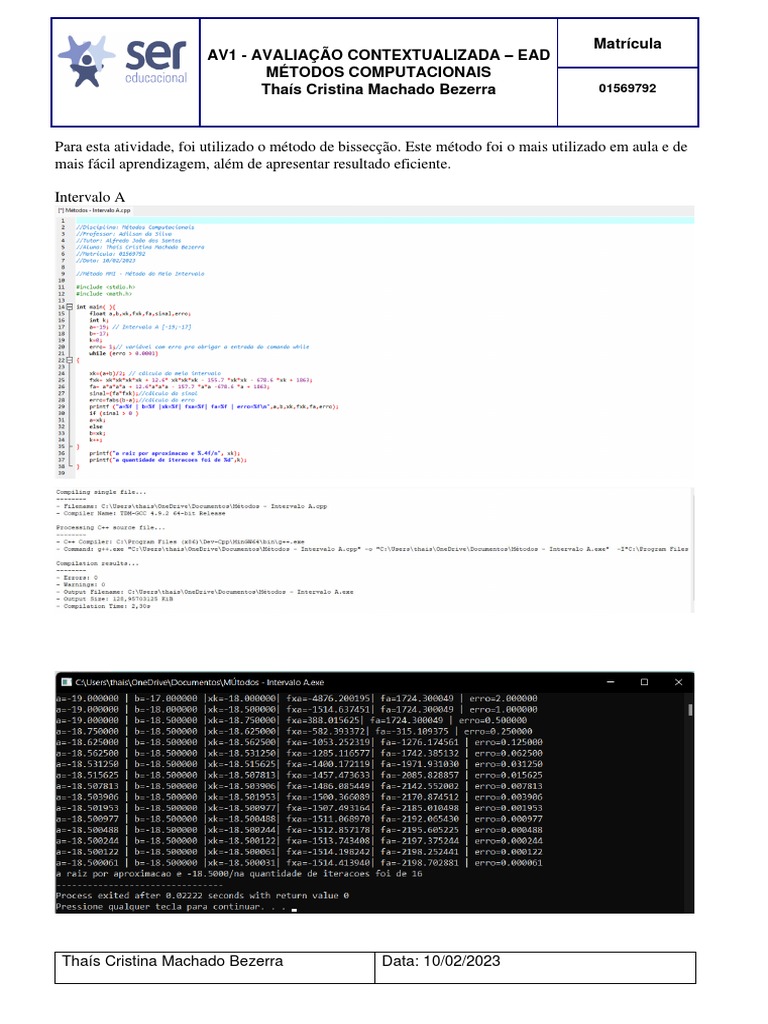 AV1 - Atividade Contextualizada - Métodos Computacionais | PDF
