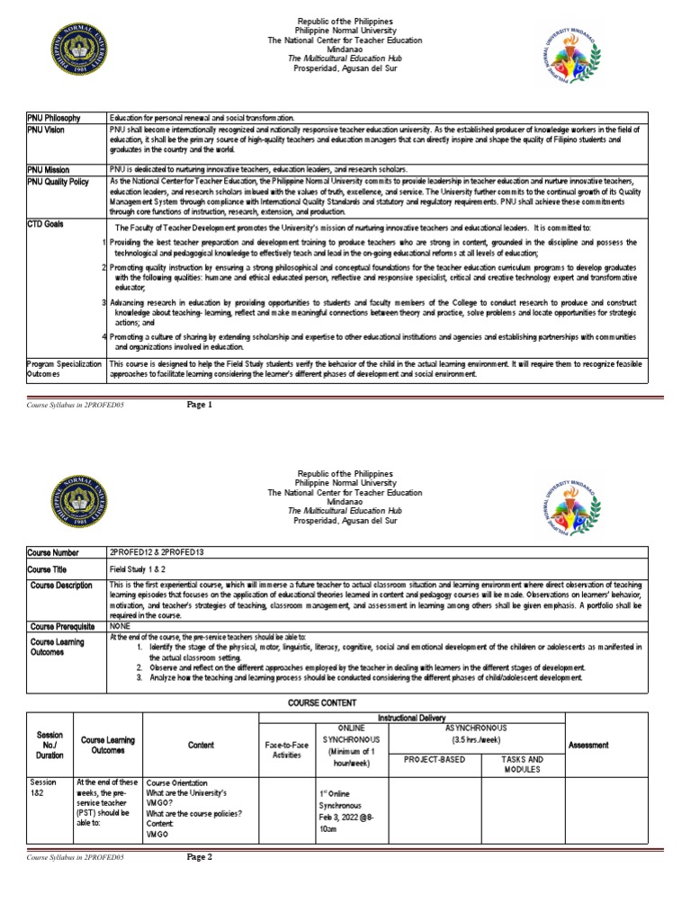 Combined Syllabus In Fs 1 2 Updated Pdf Educational Assessment