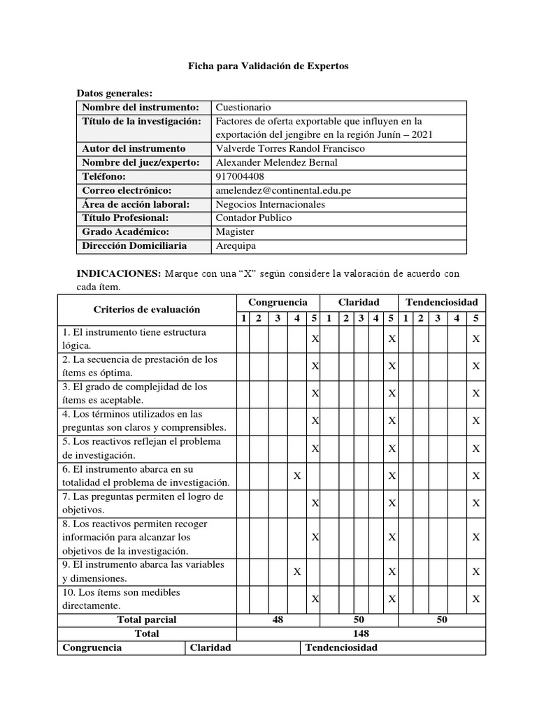 Ficha para Validación de Expertos Prof Alexander | PDF