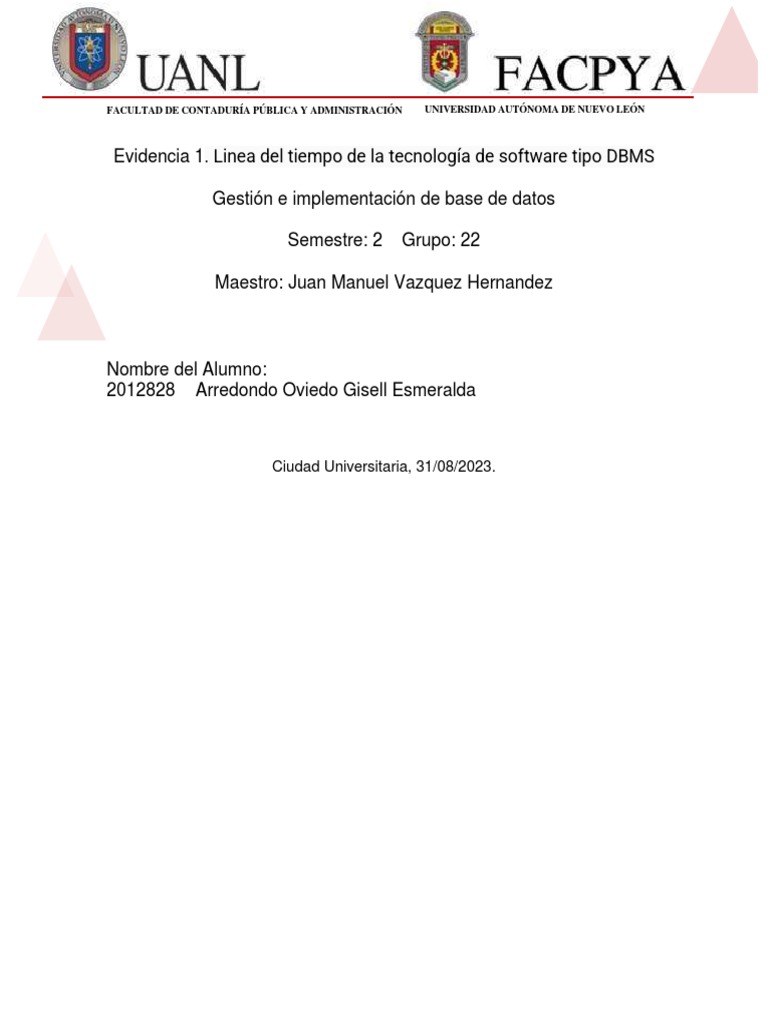 Ev1 - Gestion e Implementacion de Base de Datos - Geao | PDF | Bases de datos | Matriz (Matemáticas)