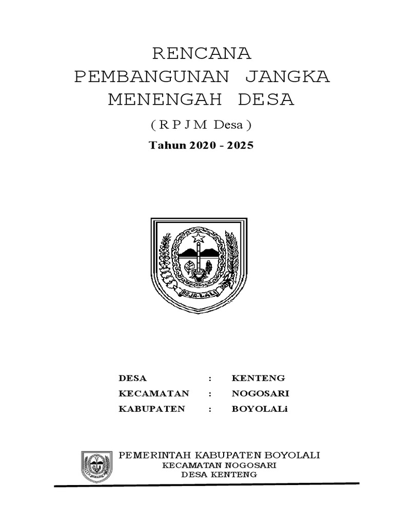RPJM Desa Kenteng 2020-2025 | PDF | Pengelolaan Keuangan & Uang