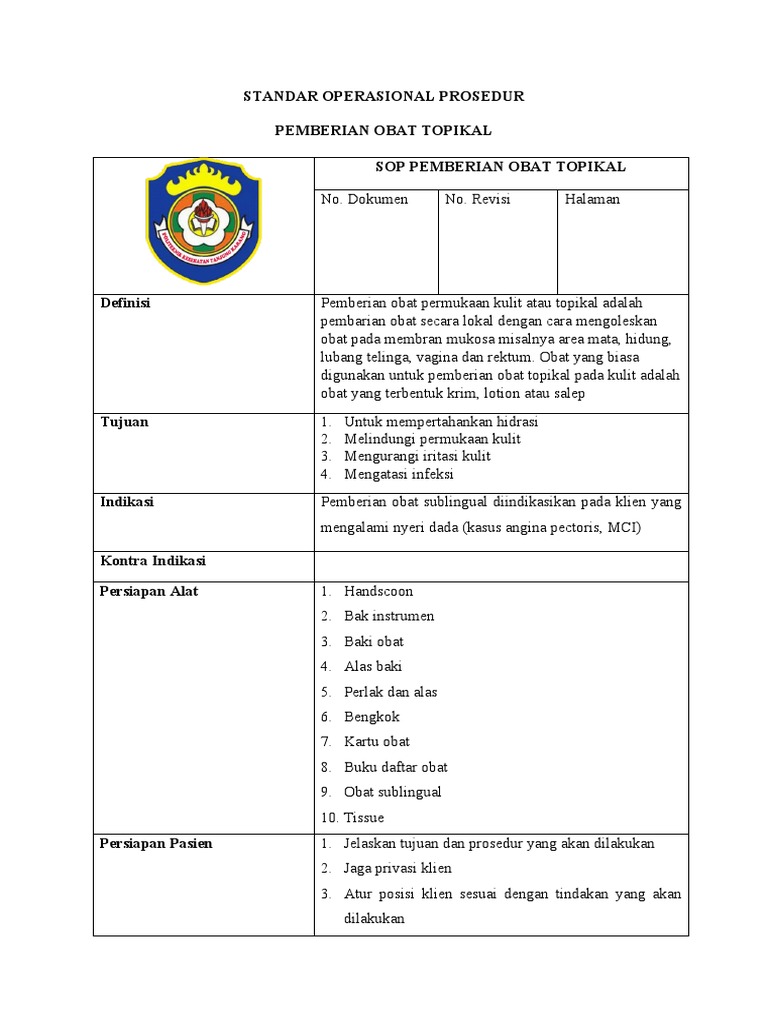 Sop Pemberian Obat Topikal | PDF