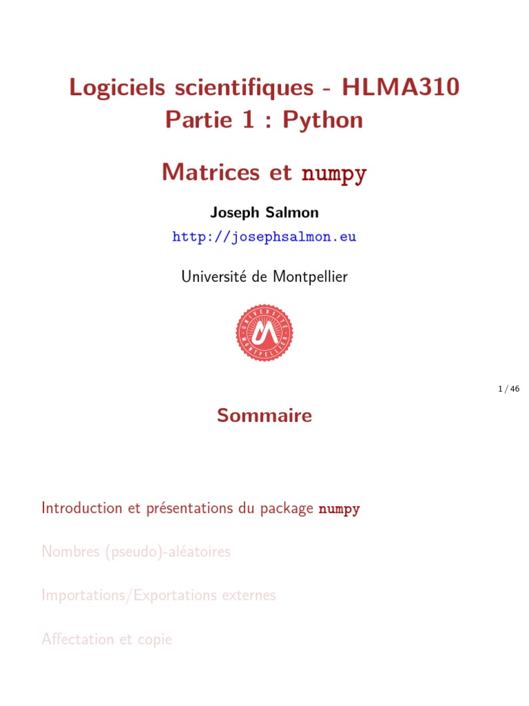 Numpy Slides | PDF | Informatique | Programmation informatique
