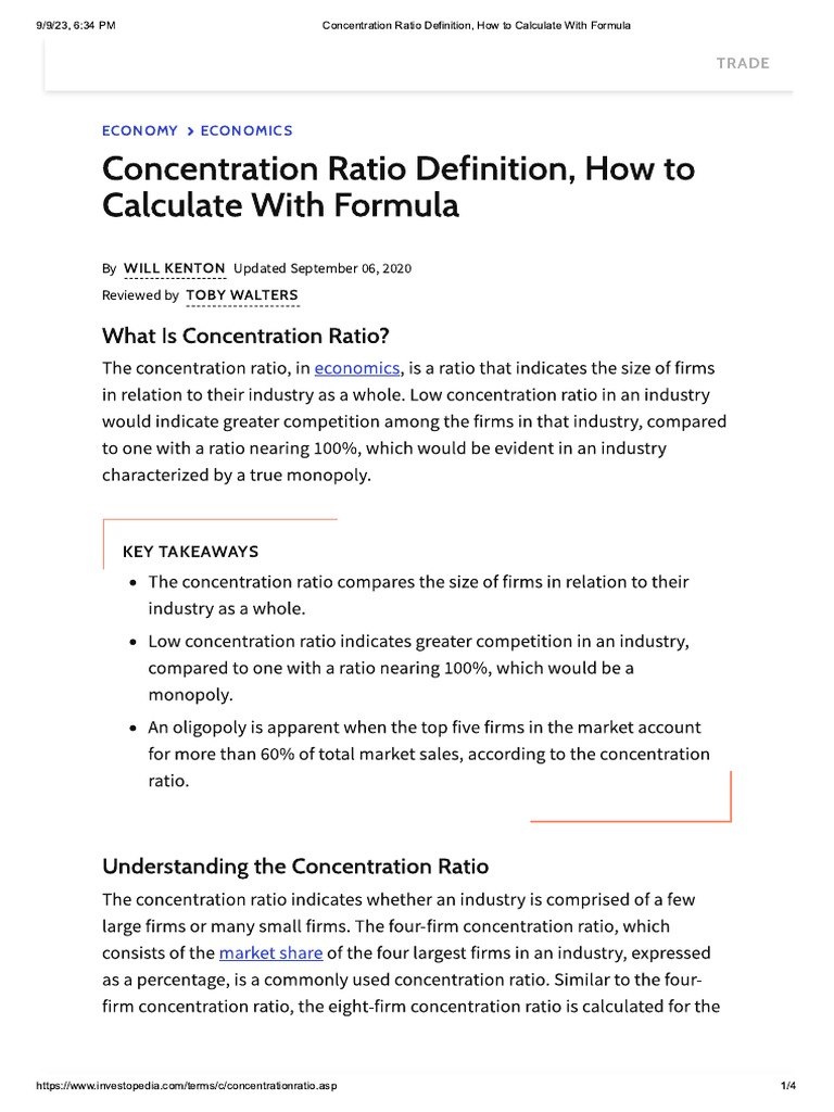 Concentration Ratio Definition, How To Calculate With Formula | PDF