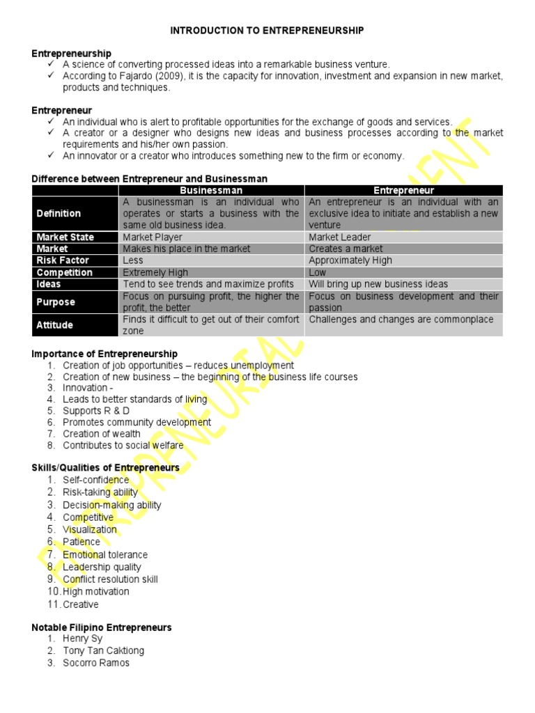 Lecture 1 Introduction To Entrepreneurship | PDF Lecture 1 Introduction To Entrepreneurship | PDF