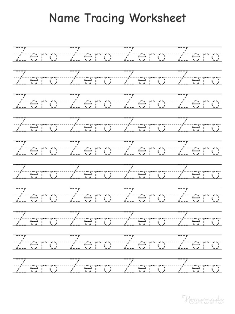 Name Tracing Worksheet Zero | PDF