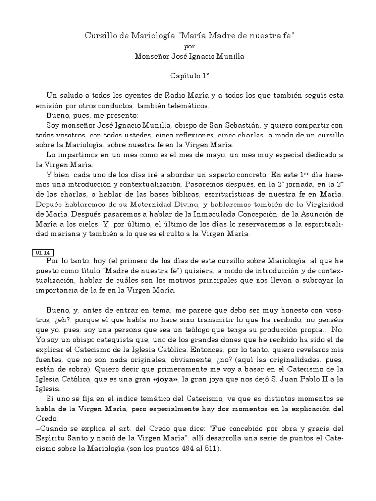 Transcripción Cap. 1º Cursillo Mariología de Mons. Munilla 1 | PDF ...