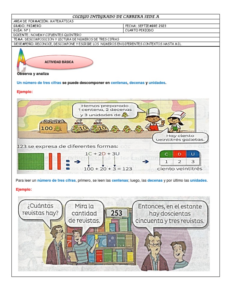 Guìa #1 Descomposiciòn, Lectura y Escritura de Números Hasta 999 | PDF
