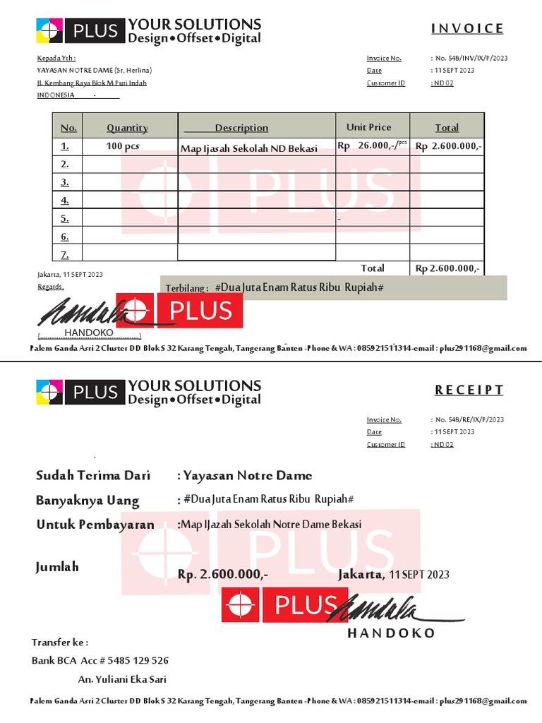 Invoice Pembayaran Map Ijazah ND Bekasi | PDF