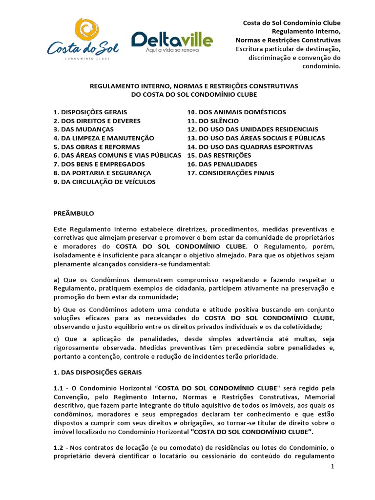 COSTA DO SOL-DOC-REGULAMENTO INTERNO Com Alteracao Na AGE de 14072021 | PDF