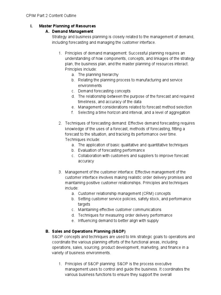 CPIM Part 2 Content Outline | PDF