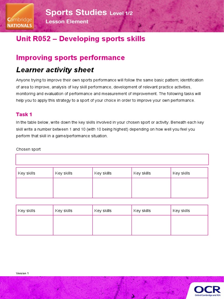 Sports Skills Worksheet | PDF | Behavior Modification | Cognitive Science