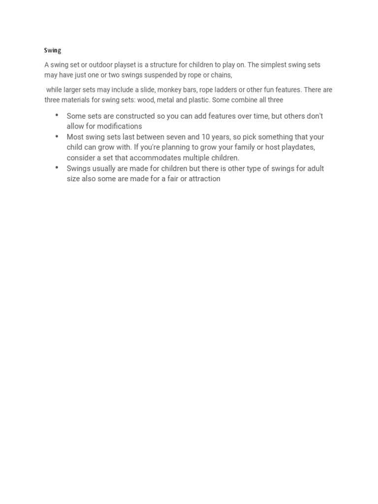 Swing | PDF | Language Arts & Discipline | Wellness