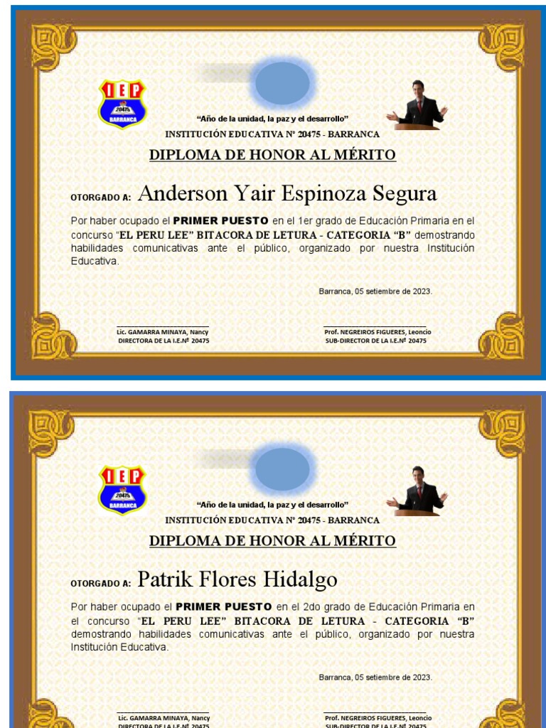 Diploma de Honor al Mérito Primaria | PDF | Educación primaria | Etapas ...