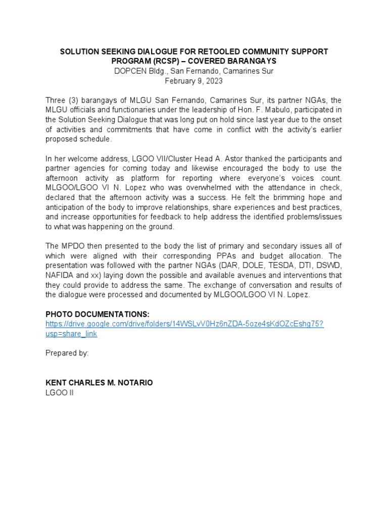 Solution Seeking Dialogue For Retooled Community Support Program | PDF