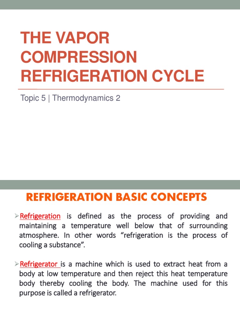 Topic 5 - THE VAPOR COMPRESSION REFRIGERATION CYCLE | PDF ...