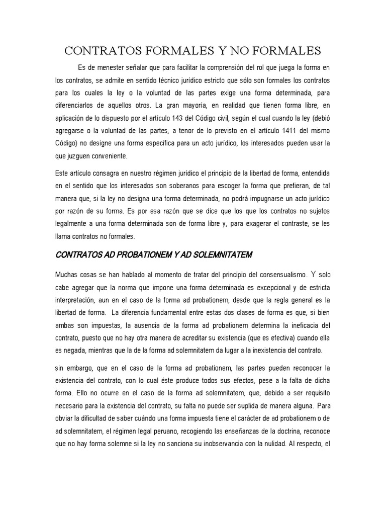 Contratos: Formales vs. No Formales | PDF | Derecho civil (sistema ...