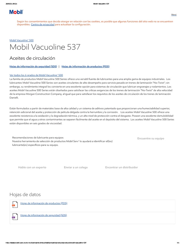 Mobil Vacuoline 537 | PDF | Rodamiento (Mecánico) | Engranaje