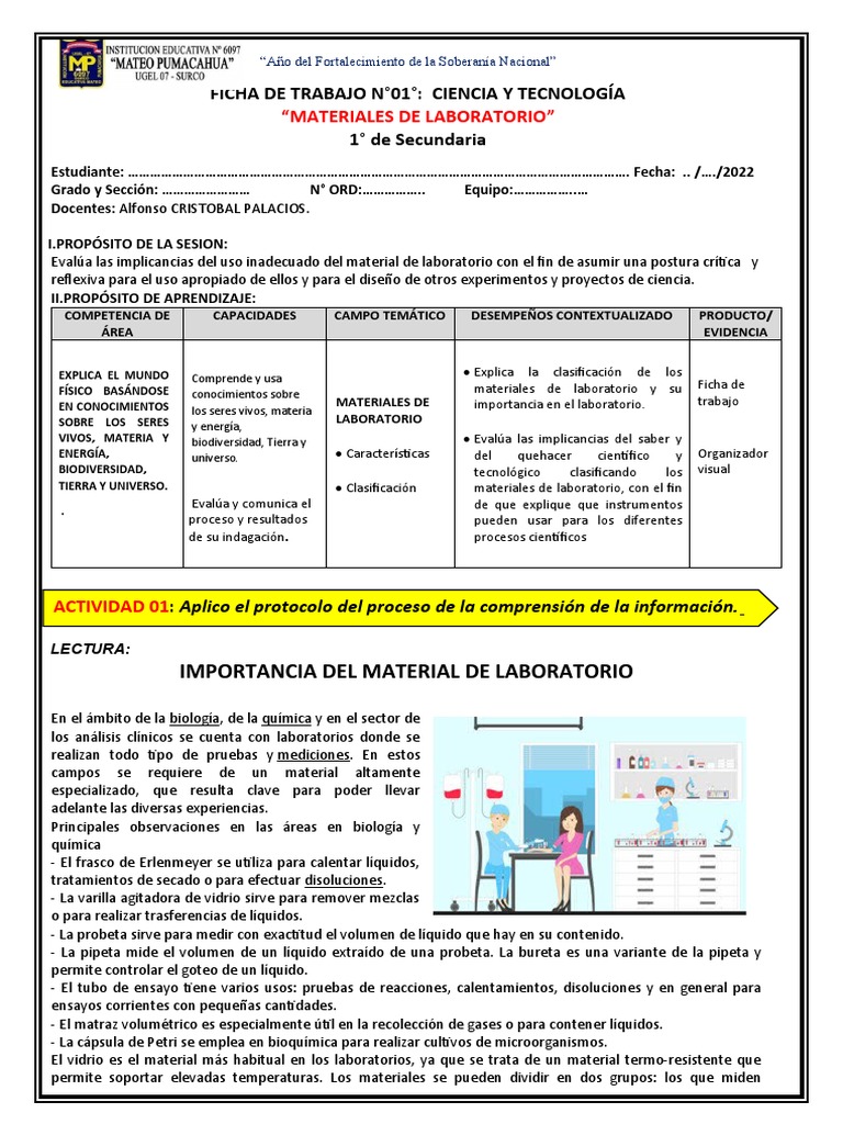 1° Sec. Ficha de Trabajo N°01 Ciclo Vi | PDF | Laboratorios