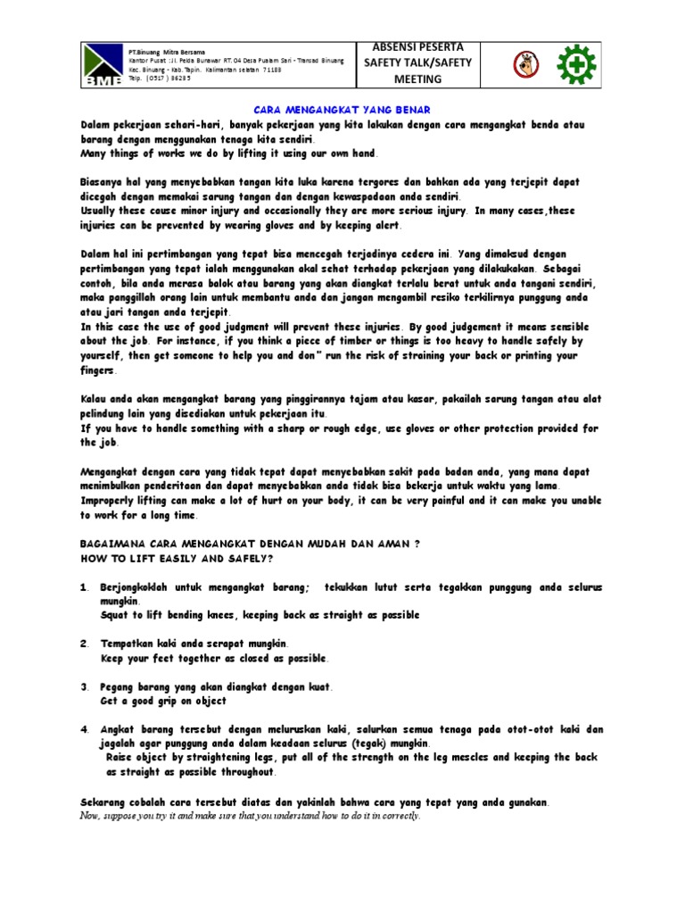 Cara Mengangkat Yang Benar | PDF