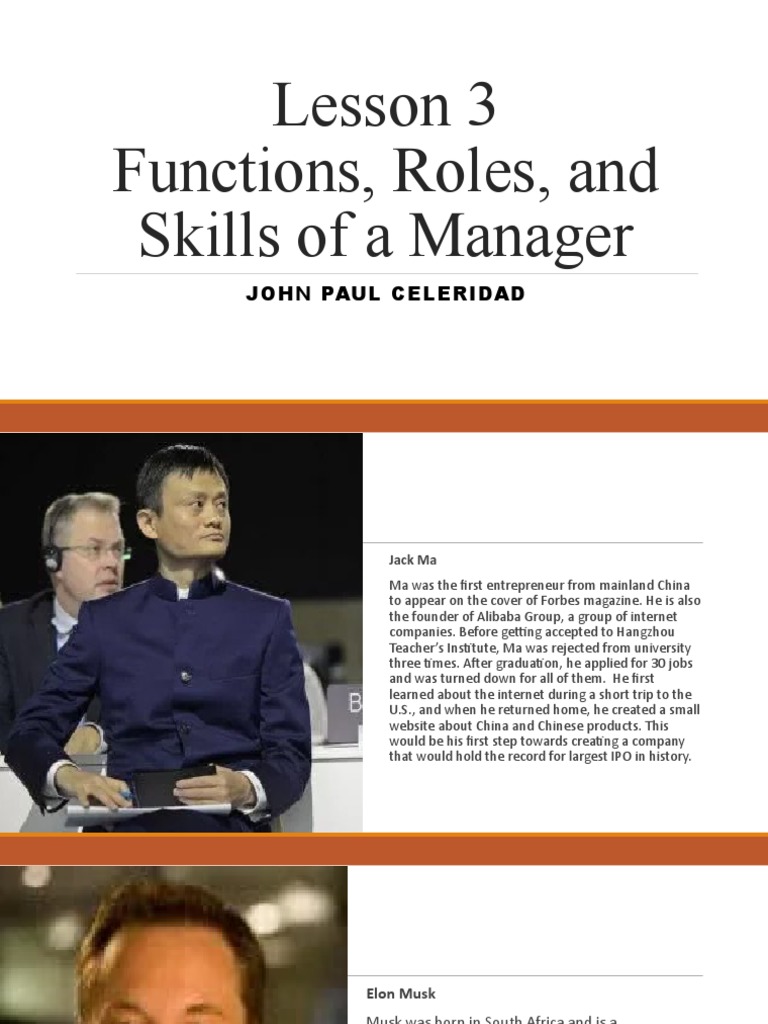 Lesson 3 Functions Roles and Skills of A Manager | PDF | Business