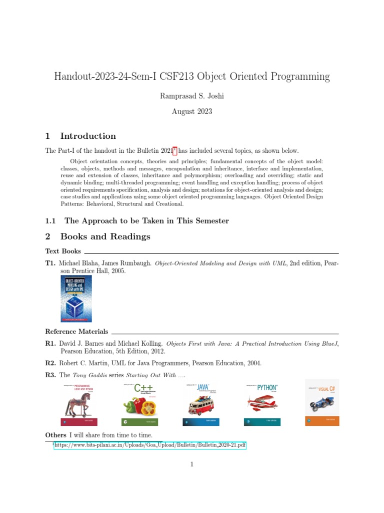 CSF213 OOP Handout 2023 24 Sem I | PDF | Object Oriented Programming ... CSF213 OOP Handout 2023 24 Sem I | PDF | Object Oriented Programming ...