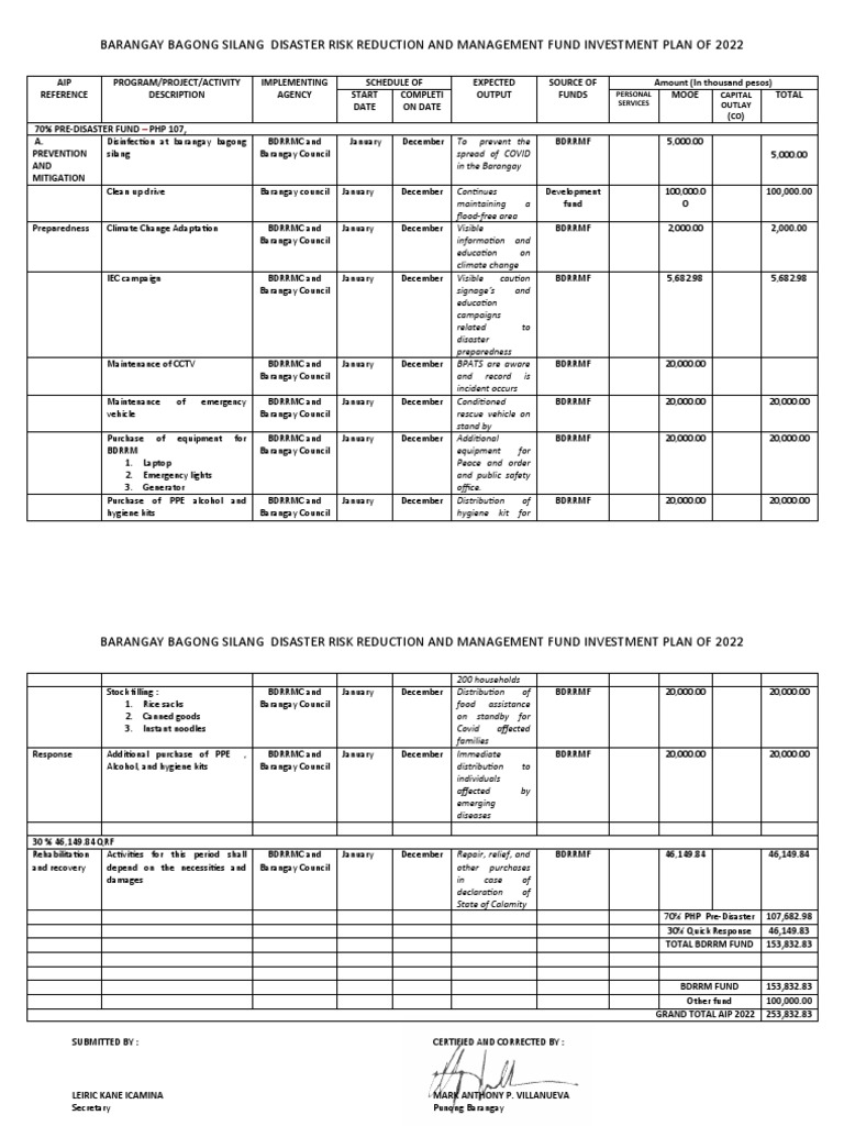 BDRRMC Aip 2022 | PDF | Emergency Management | Safety