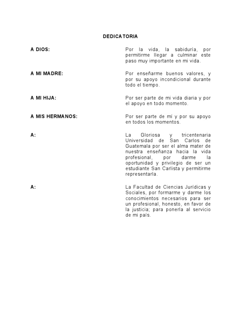 Modelo de Dedicatoria tESIS USAC Word | PDF