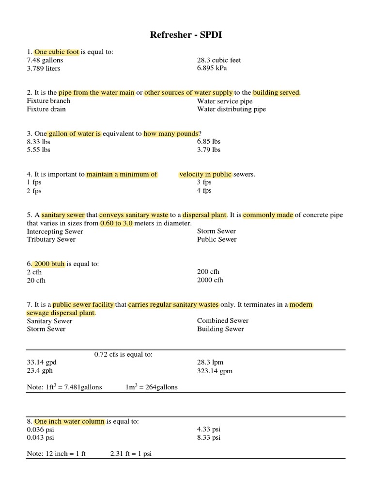 SPDI Refresher Test Paper | PDF | Plumbing | Sanitary Sewer