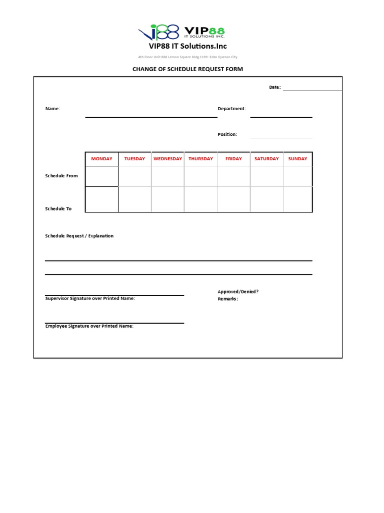 Change of Schedule Request Form | PDF