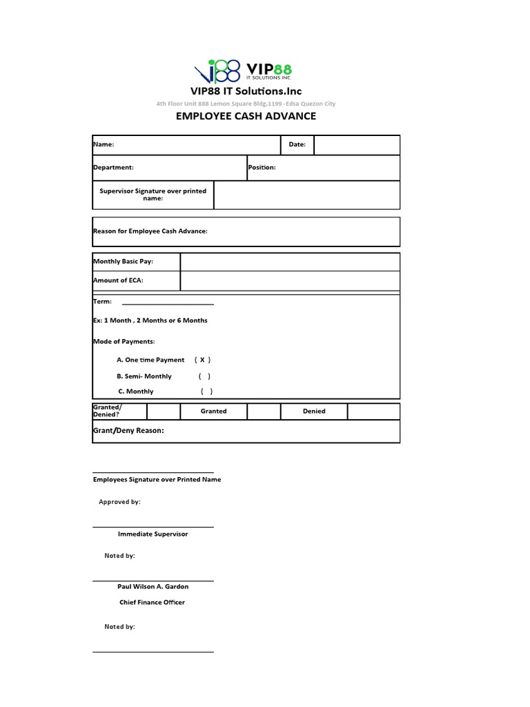 Employee Cash Advance Request Form | PDF | Finance & Money Management