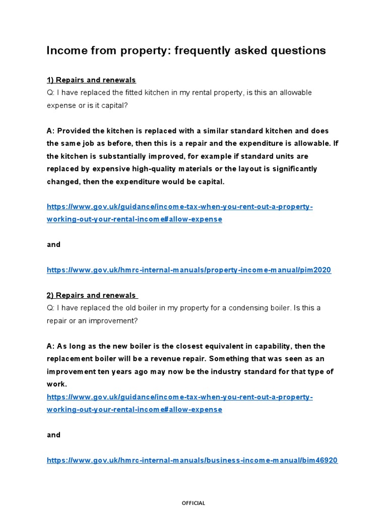 Income From Property Frequently Asked Questions - Handout | PDF ...
