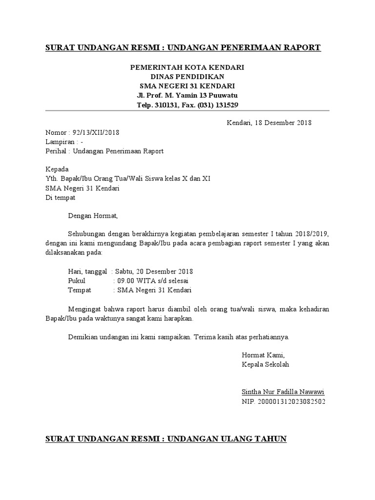 Surat Undangan Resmi Dan Tidak Resmi | PDF