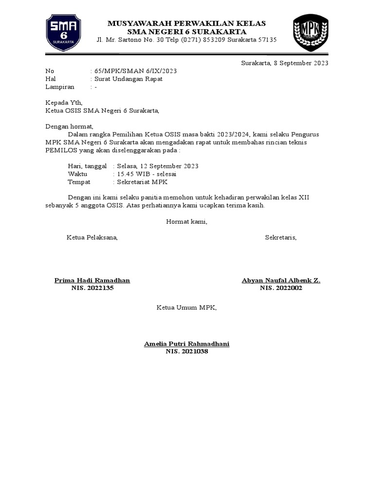 Surat Undangan Rapat Selasa 2 | PDF