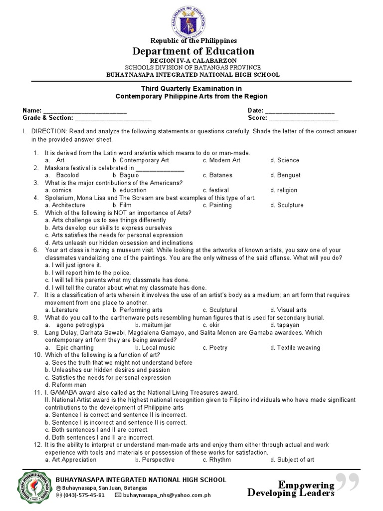 Cpar Third Quarter Exam | PDF | Philippines