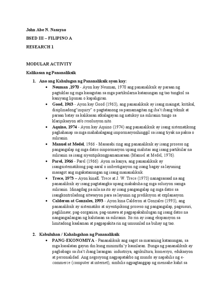 MODULAR ACTIVITY RESEARCH 1 John Abe N. Nasayao BSED III-FIL A | PDF