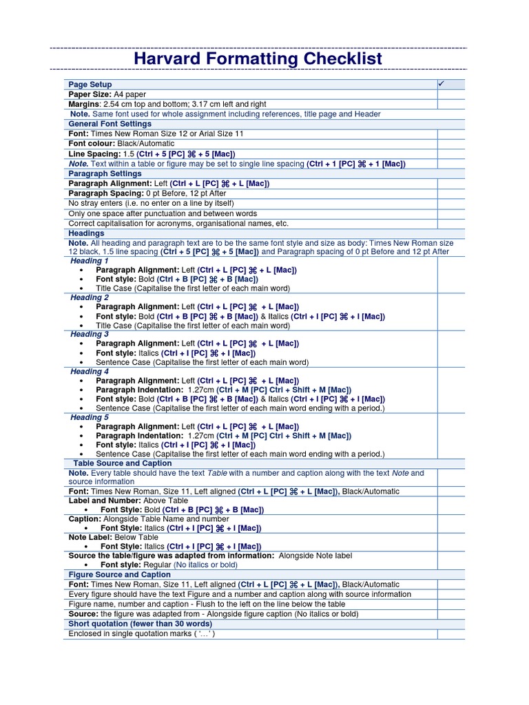 Harvard Formatting Checklist | PDF