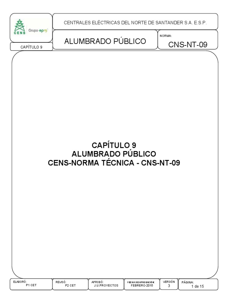 CAPITULO 9 Alumbrado Publico CNS NT 09 | PDF | Encendiendo | Luz de la calle