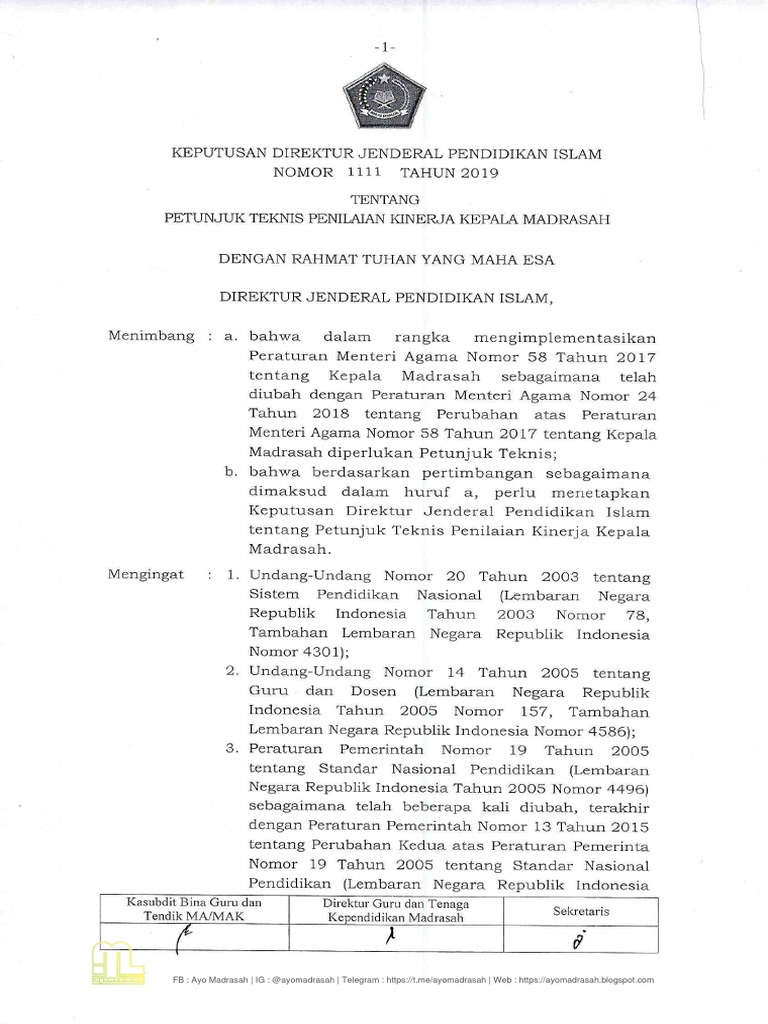 SK Dirjen Pendis No. 1111-2019 Juknis Penilaian | PDF