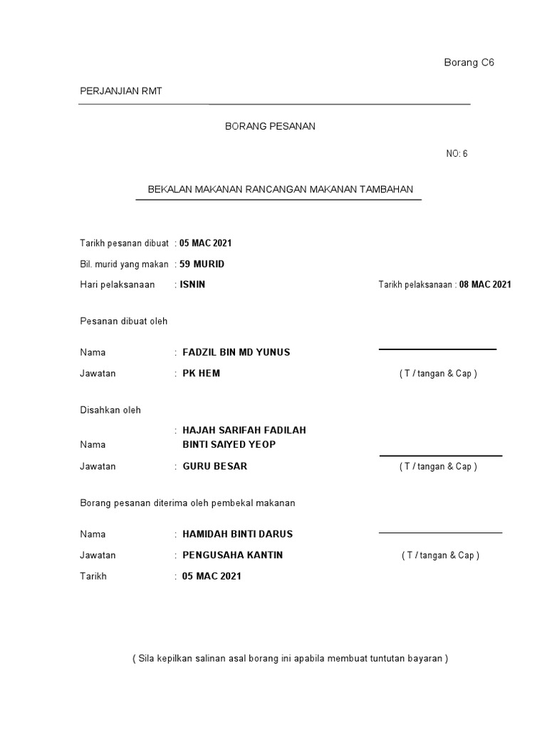 Borang C6: Binti Saiyed Yeop | PDF
