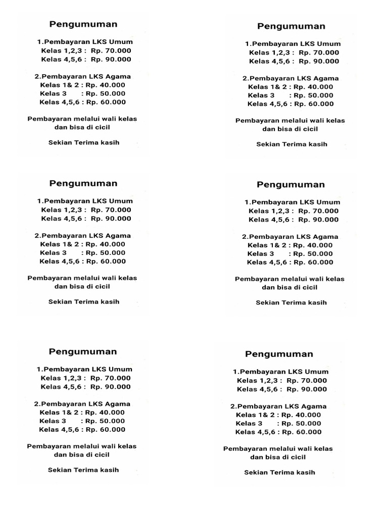 Surat Pembayaran LKS | PDF