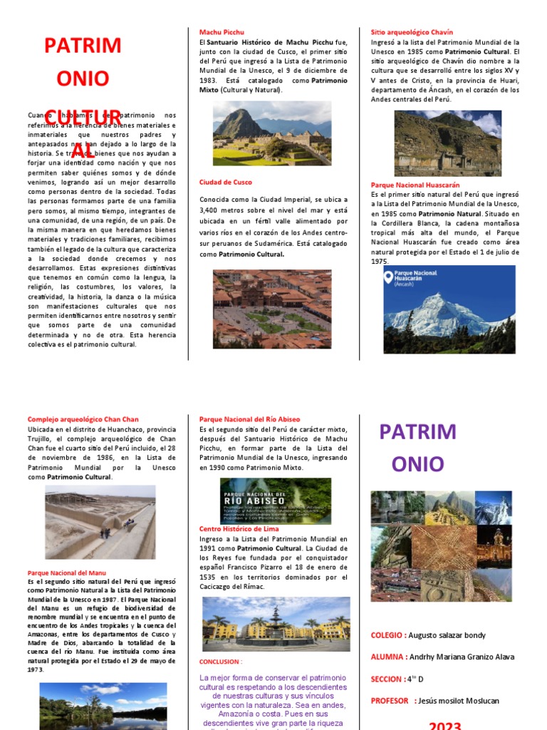 Triptico Patrimonio Cultural Peru | PDF | Perú