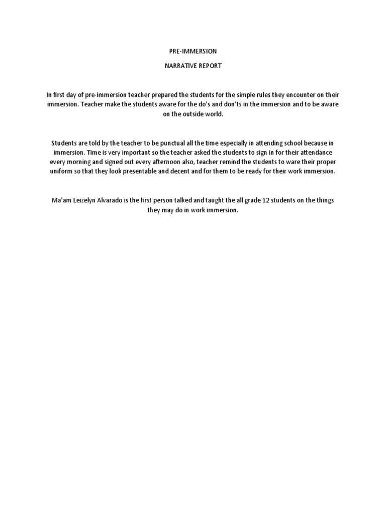 Narrative Report (Immersion) | PDF