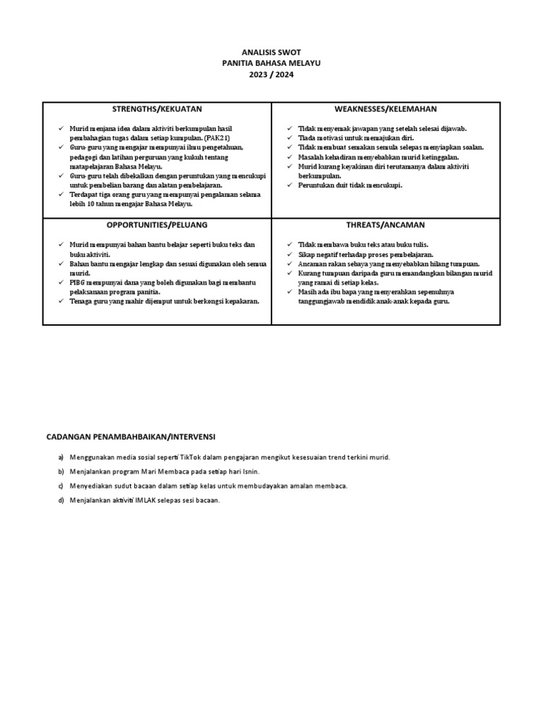 Analisis Swot BM | PDF