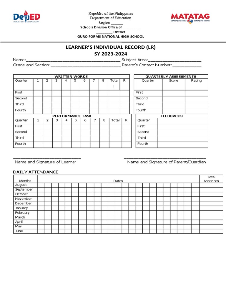 Individual Learner's Record | PDF