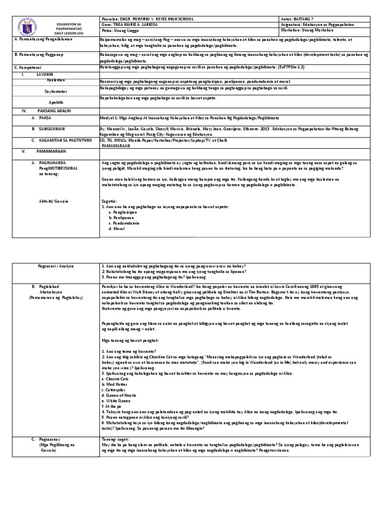 EsP Grade 7 DLL | PDF