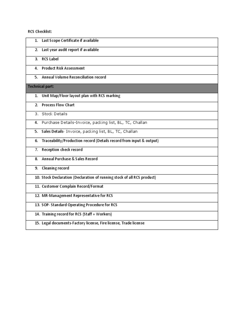 RCS Checklist Version 2 | PDF