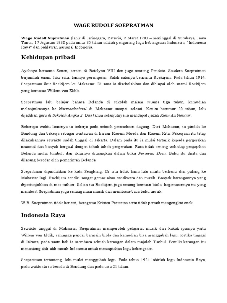 Wage Rudolf Soepratman | PDF