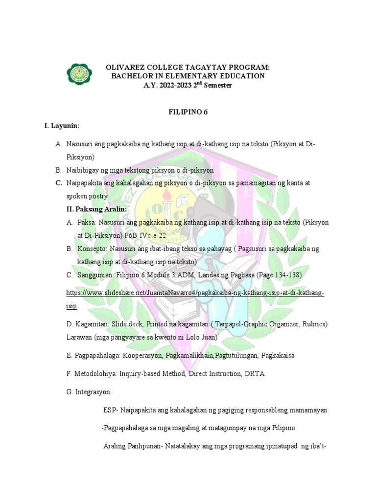 FINAL-DEMO-LESSON-PLAN-Grade-6 - Kathang-Isp at Di Kathang-Isip | PDF